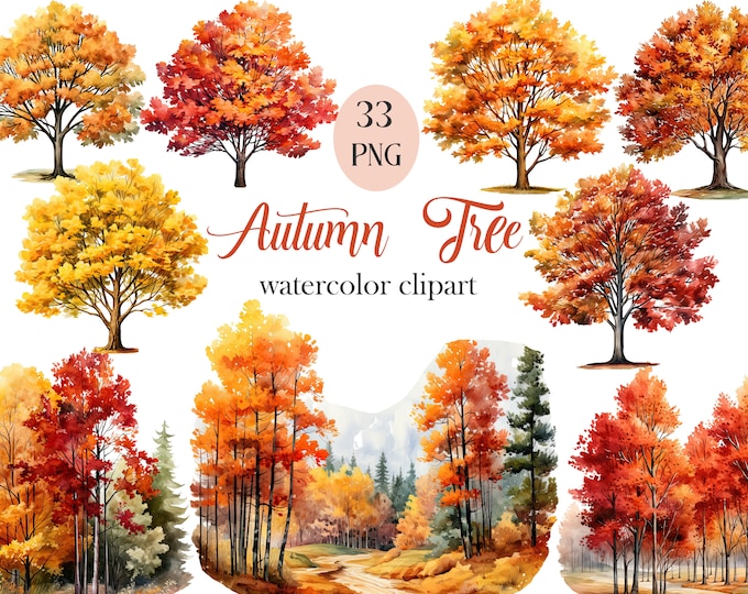 Autumn Tree PNG, Watercolor Autumn Tree Clipart Bundle, Fall Tree ...