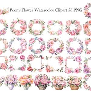 Peony Flower Clipart, Watercolor Floral PNG, Wedding Bouquet Wreath ...