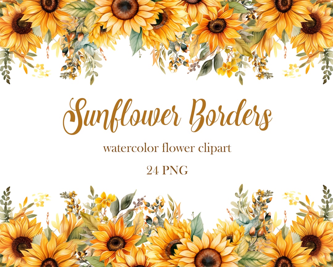 Sunflower Borders Clipart, Watercolor Sunflower Frame Clipart, Flower ...