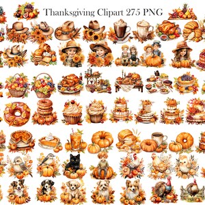 Thanksgiving PNG Bundle, Watercolor Thanksgiving Clipart Bundle, Fall ...