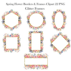 Spring Flower Border Clipart, Watercolor Flower PNG Bundle, Spring ...