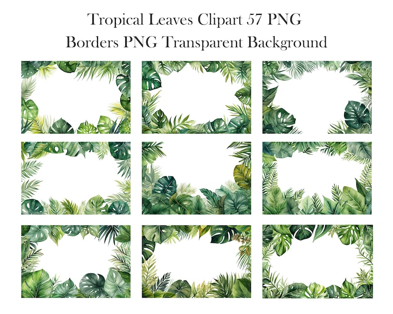 Tropical Leaves PNG, Watercolor Tropical Leaf Clipart Bundle, Greenery ...