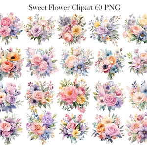 Sweet Flower Clipart PNG, Watercolor Floral Clipart Bundle, Wedding ...