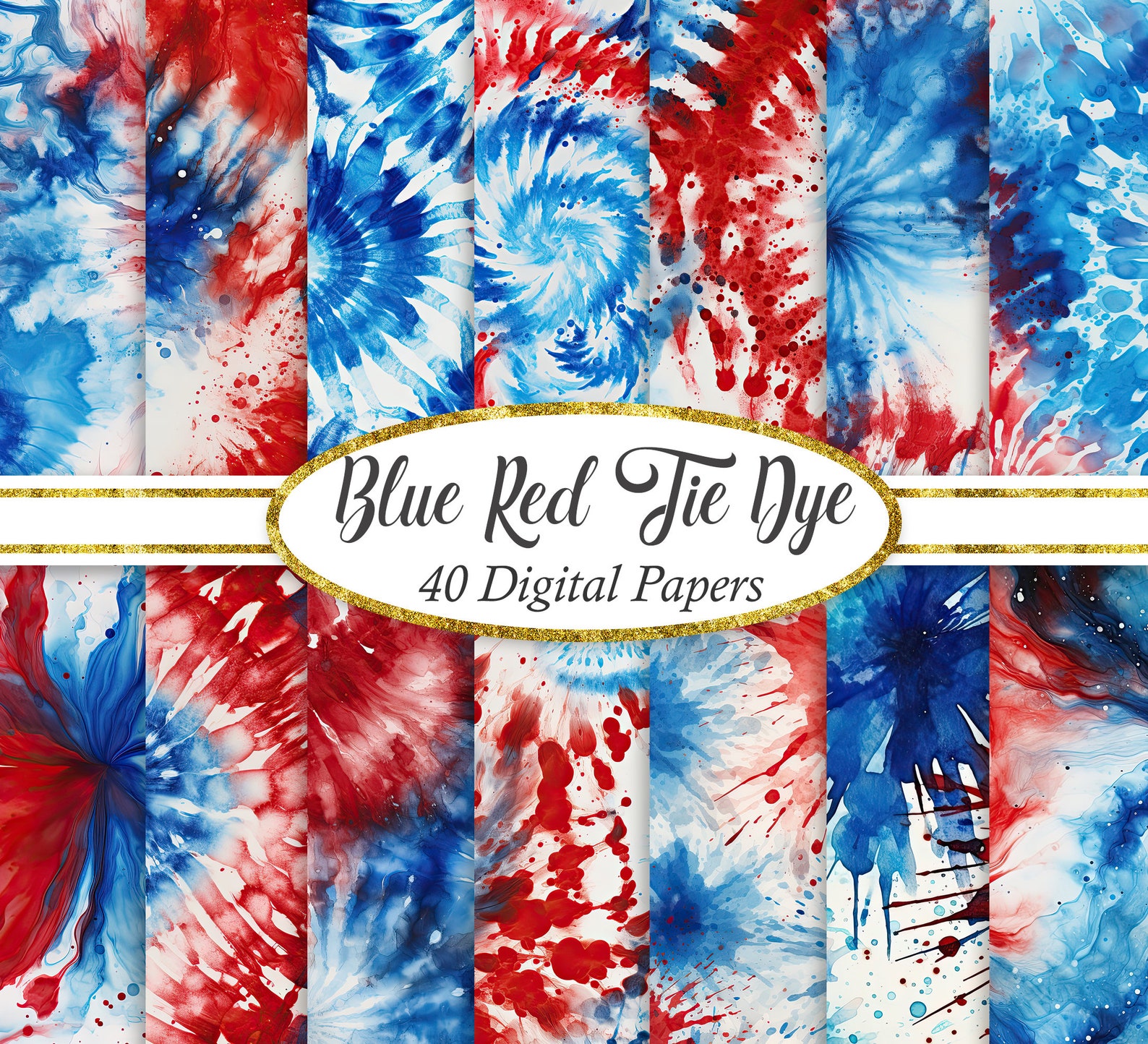 Blue Red Tie Dye Digital Paper, Tie Dye Background, Scrapbook Paper ...