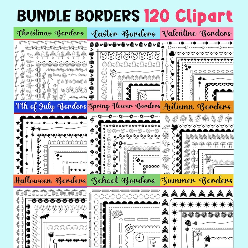 Border Clipart Bundle, Frame PNG, Christmas Border, Valentine, Autumn ...