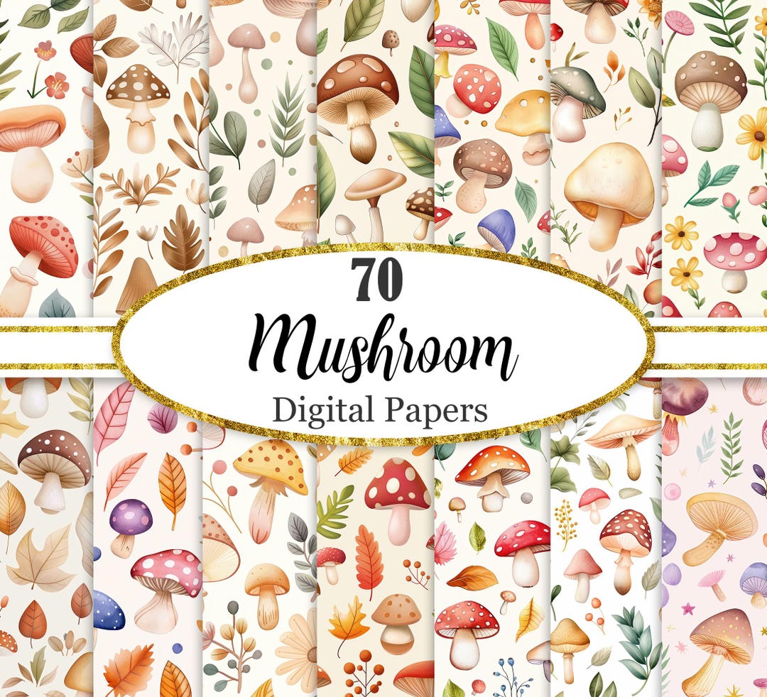 Mushroom Digital Paper, Mushroom Background Bundle, Scrapbook Paper ...
