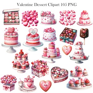 Valentine Dessert Clipart Bundle, Watercolor Valentine PNG, Valentine ...