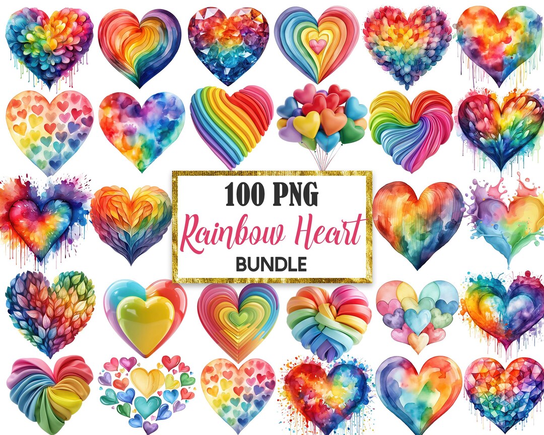 Rainbow Heart PNG, Heart Clipart Bundle, Heart Sublimation, Digital ...