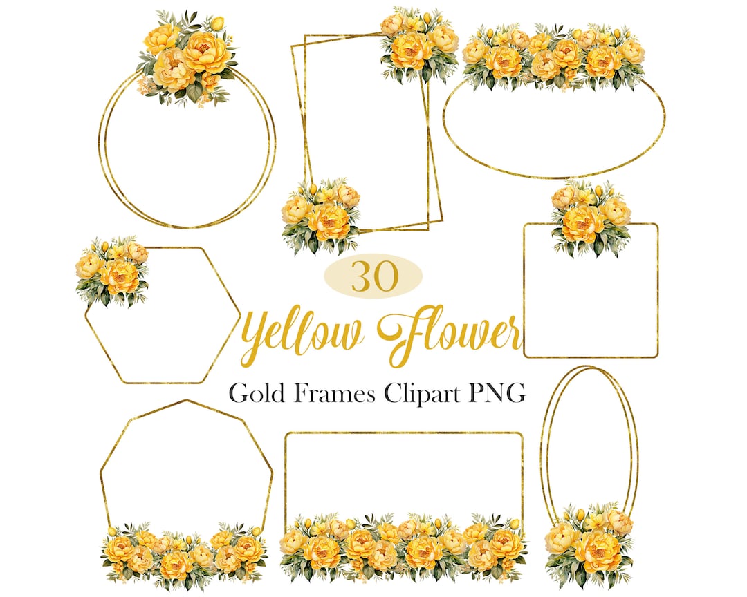 Yellow Flower Frame PNG, Watercolor Yellow Floral Gold Frame Clipart ...