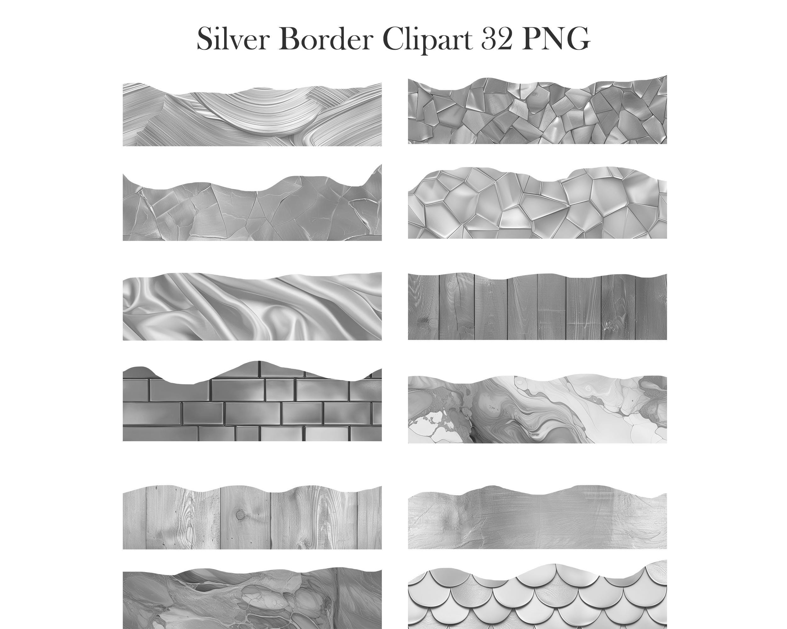 Silver Border Clipart, Silver Texture Borders PNG, Scrapbook, Digital ...