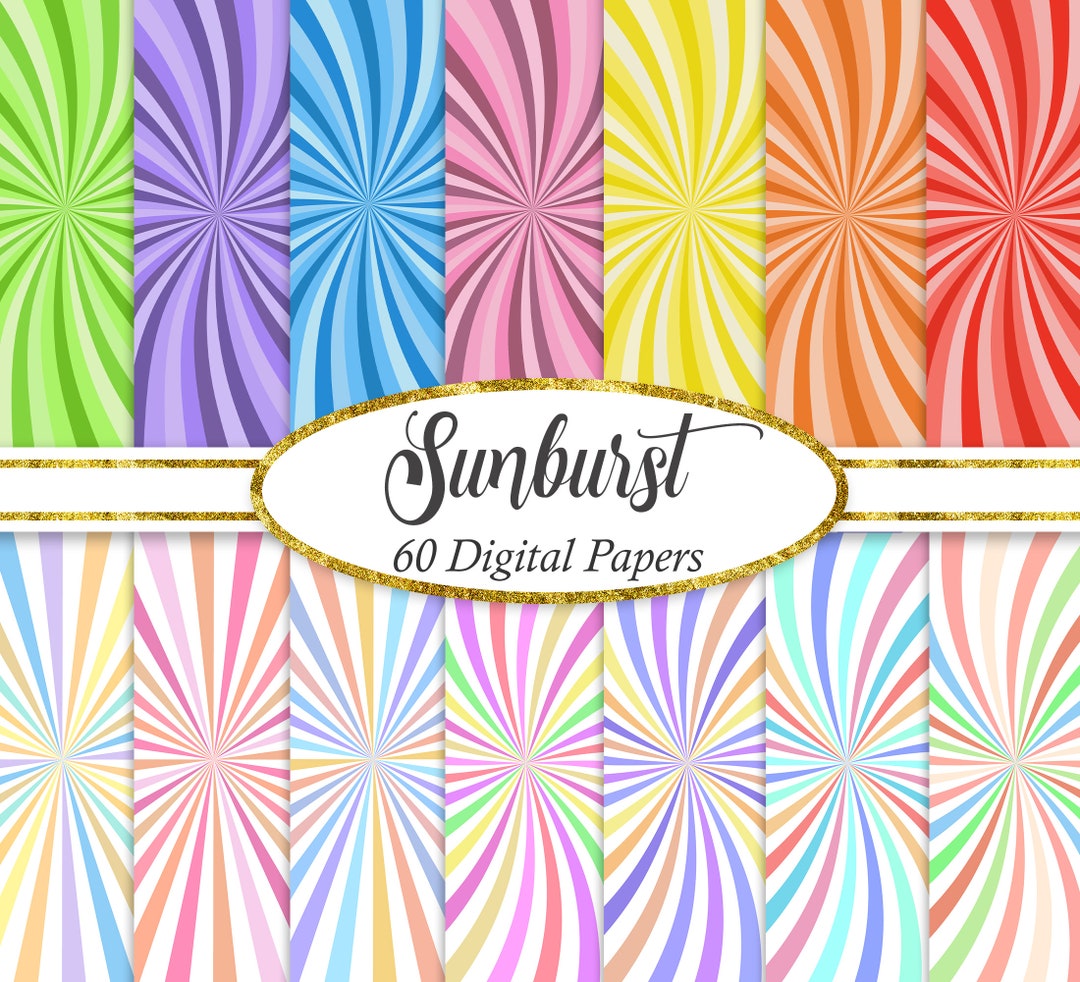 Sunburst Digital Paper, Sunshine Background Bundle, Summer Scrapbook ...