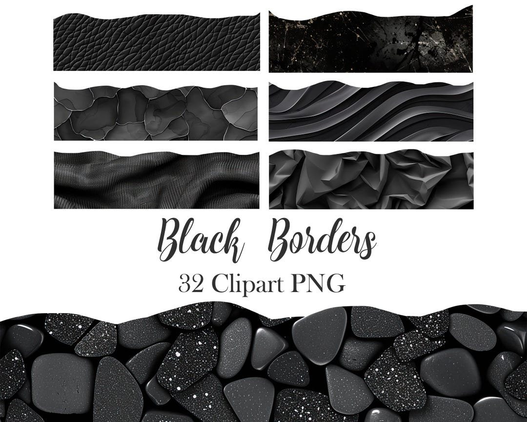 Black Border Clipart, Black Texture Borders PNG, Scrapbook, Digital ...