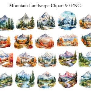 Mountain Clipart, Watercolor Mountain Landscape Clipart, Mountain PNG ...