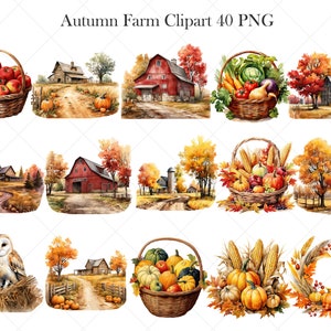 Autumn Farm Clipart, Watercolor Fall Farm PNG, Fall Sublimation ...