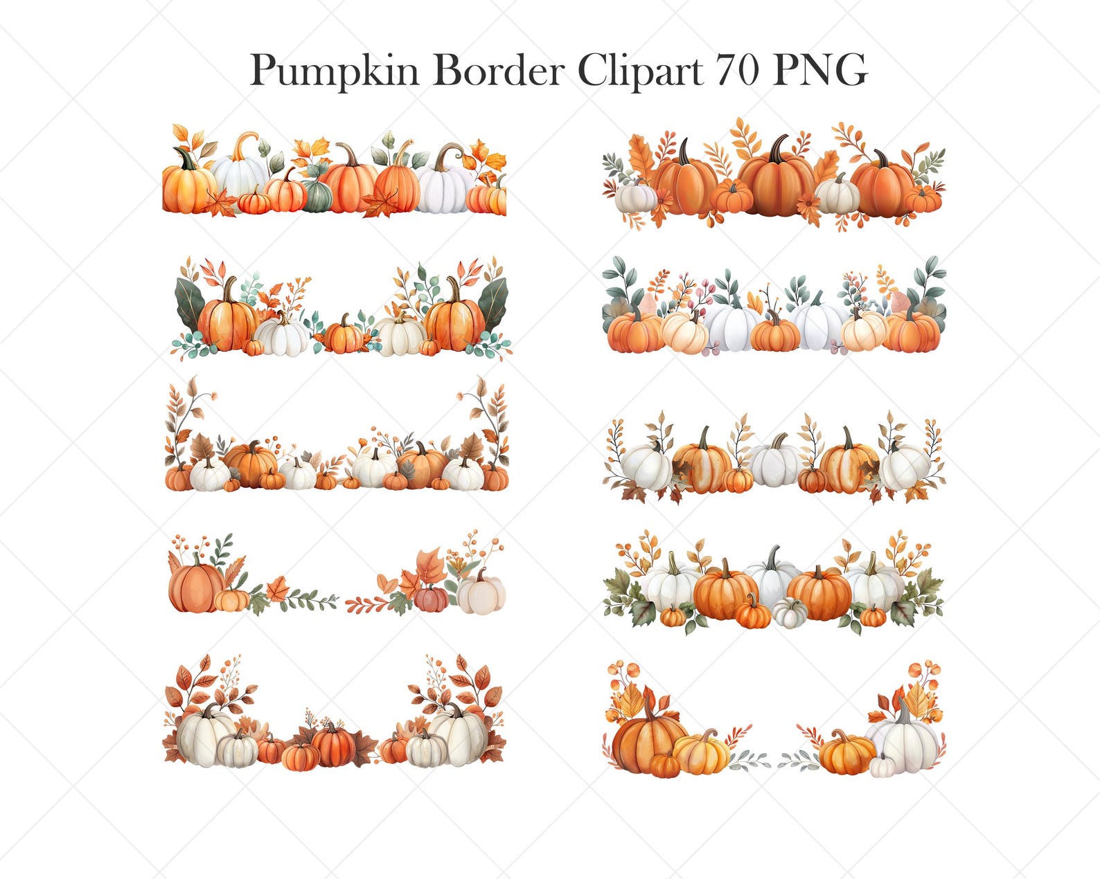 Pumpkin Border Clipart, Watercolor Pumpkin PNG, Autumn, Digital ...