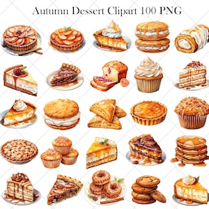 Autumn Dessert PNG, Watercolor Fall Dessert Clipart Bundle, Sweet ...