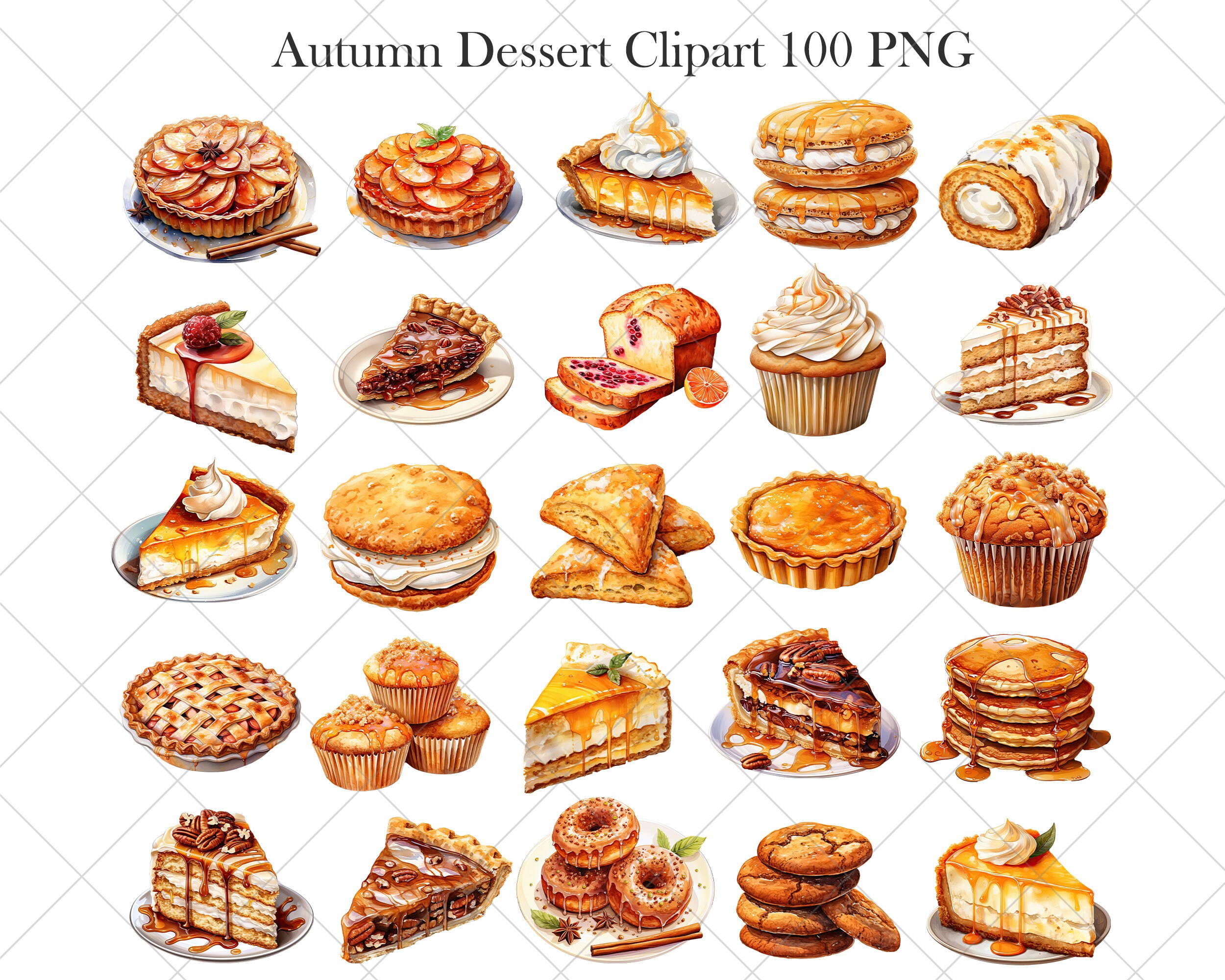 Autumn Dessert PNG, Watercolor Fall Dessert Clipart Bundle, Sweet ...