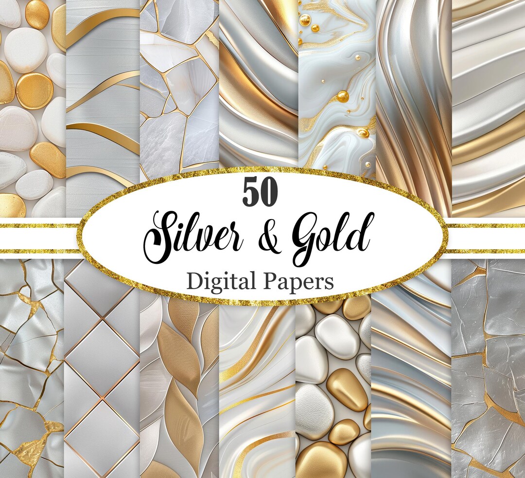 Silver Gold Digital Paper, Silver Background, Texture, Scrapbook Paper ...