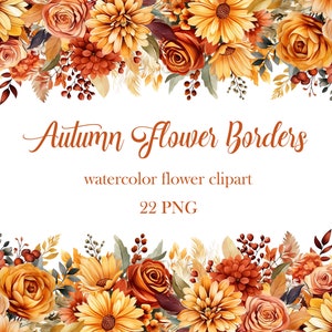 Autumn Flower Border Clipart, Watercolor Fall Flower Border PNG, Flower ...