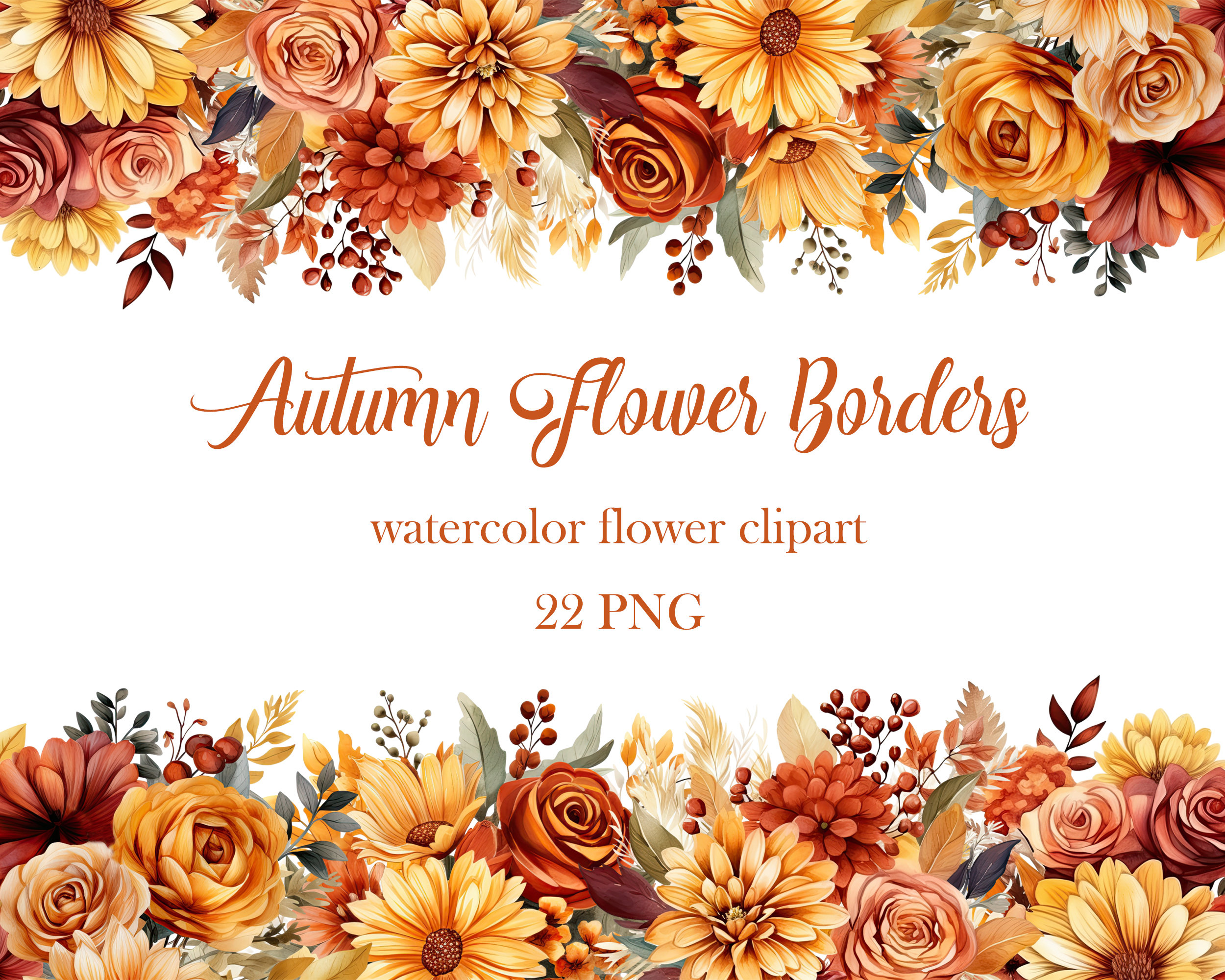 Autumn Flower Border Clipart, Watercolor Fall Flower Border PNG, Flower ...