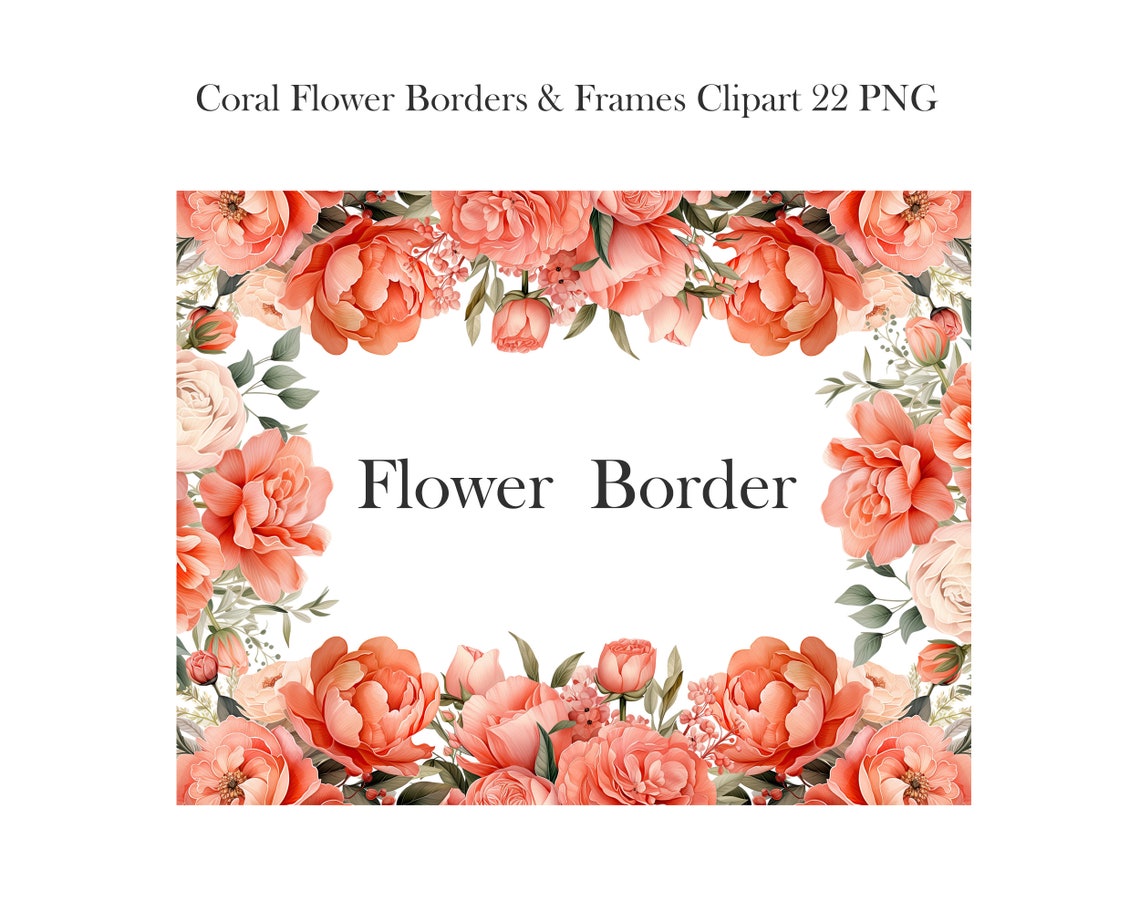 Coral Flower Border Clipart, Watercolor Flower Borders PNG, Spring ...