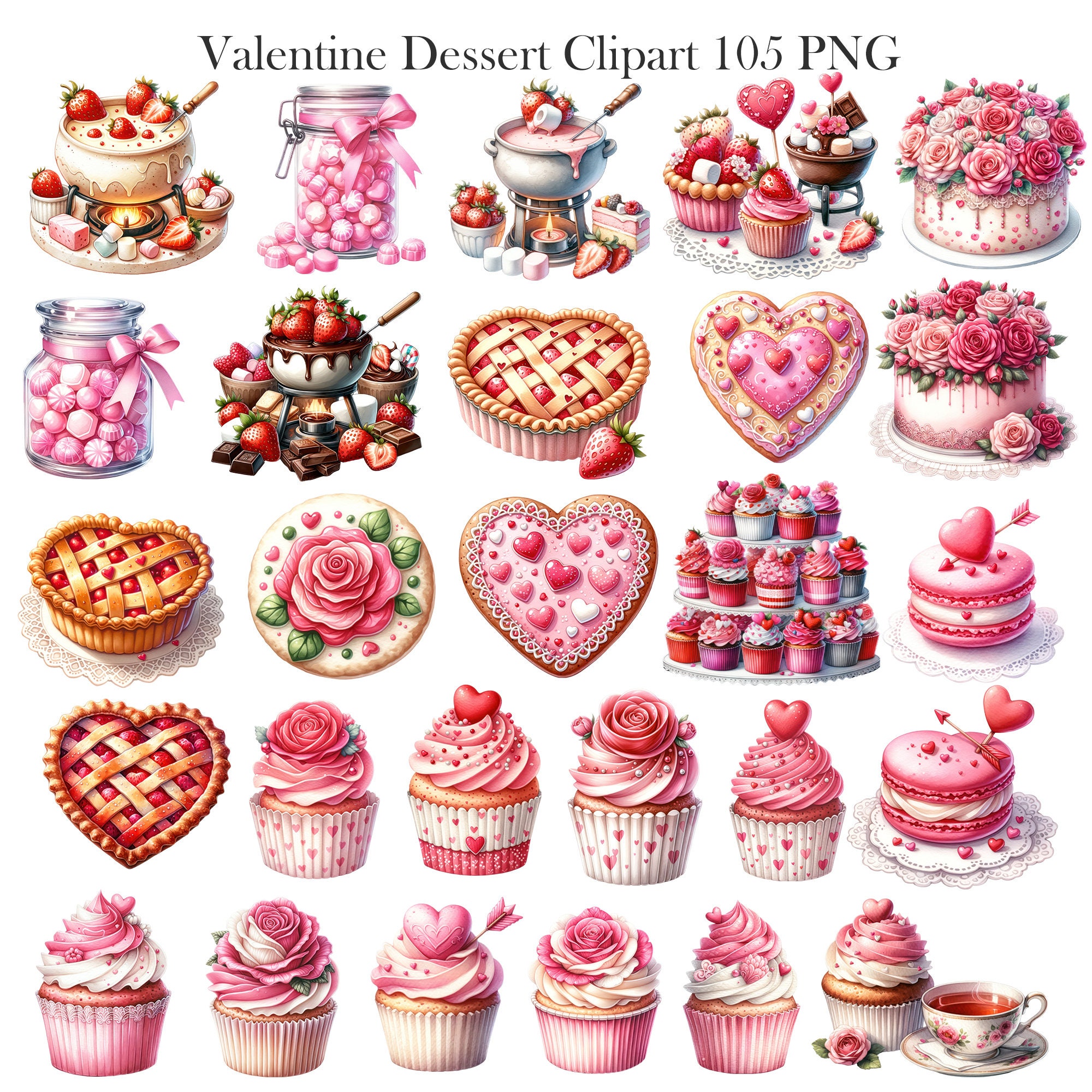 Valentine Dessert Clipart, Watercolor Valentine PNG, Sublimation - Etsy