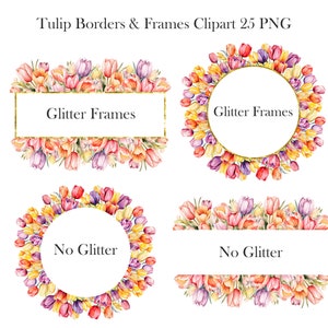 Tulip Border Clipart, Watercolor Tulip Frame Clipart Bundle, Flower ...