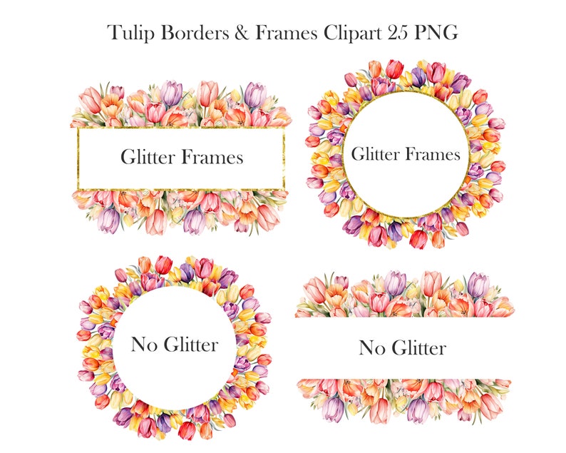 Tulip Border Clipart, Watercolor Tulip Frame Clipart Bundle, Flower ...
