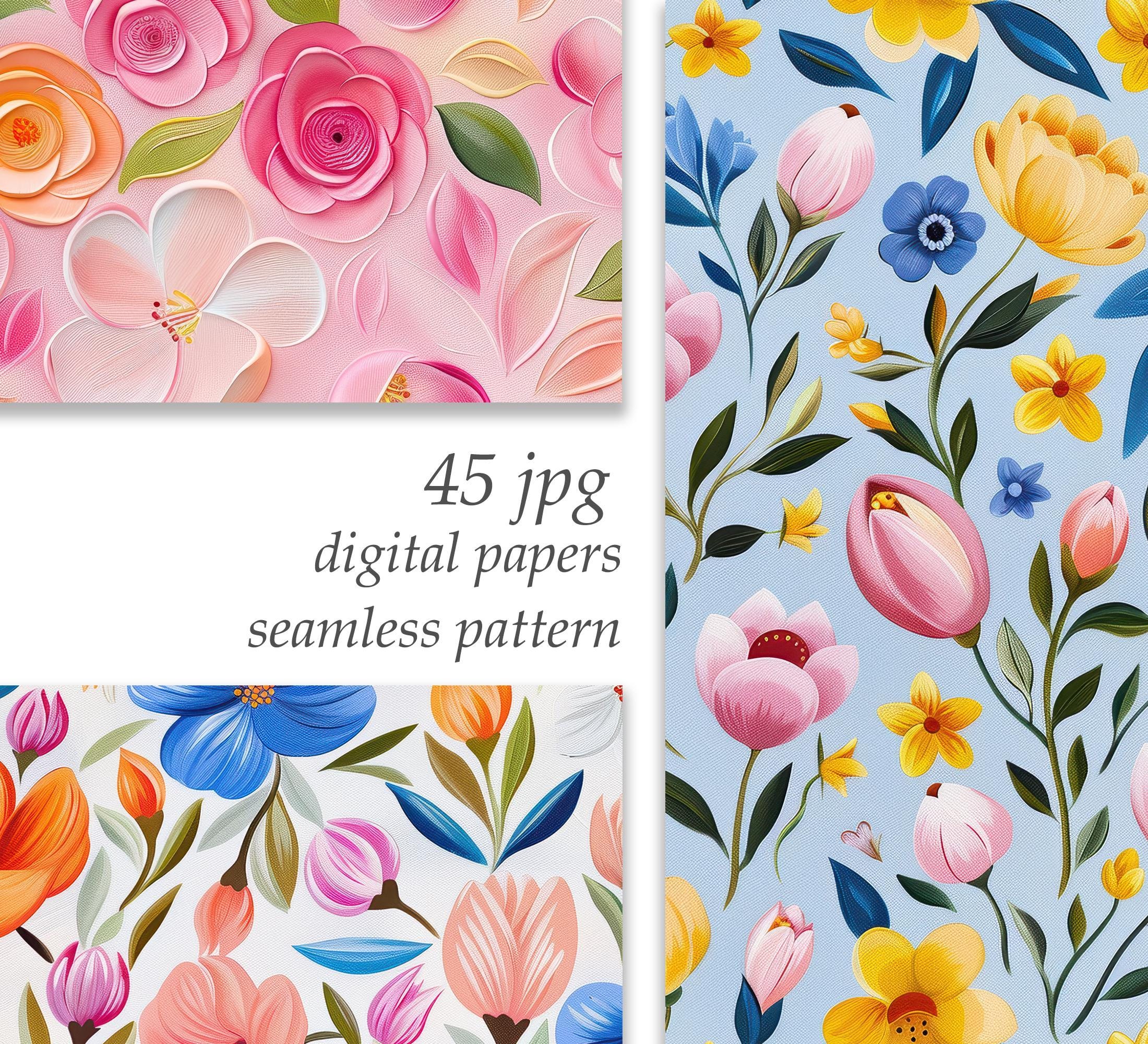 Flower Digital Paper, Spring Floral Background, Scrapbook Paper ...