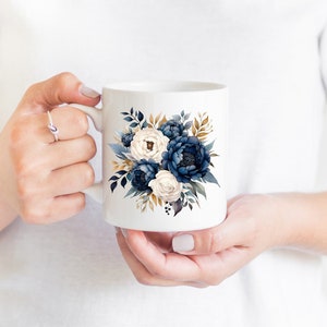 Navy Blue Flower Clipart, Watercolor Blue Floral PNG, Wedding Flower ...