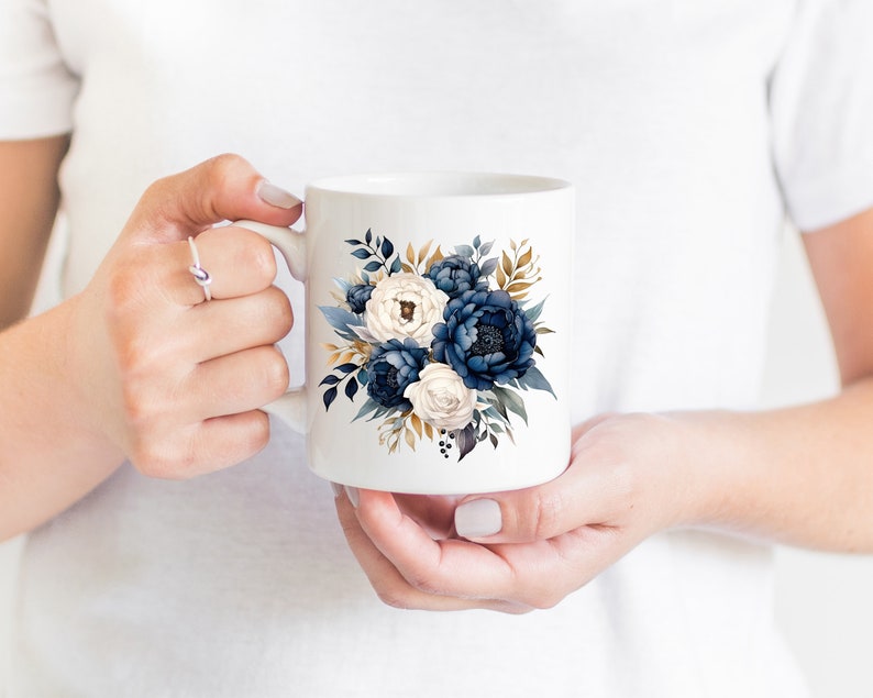 Navy Blue Flower Clipart, Watercolor Blue Floral PNG, Wedding Flower ...