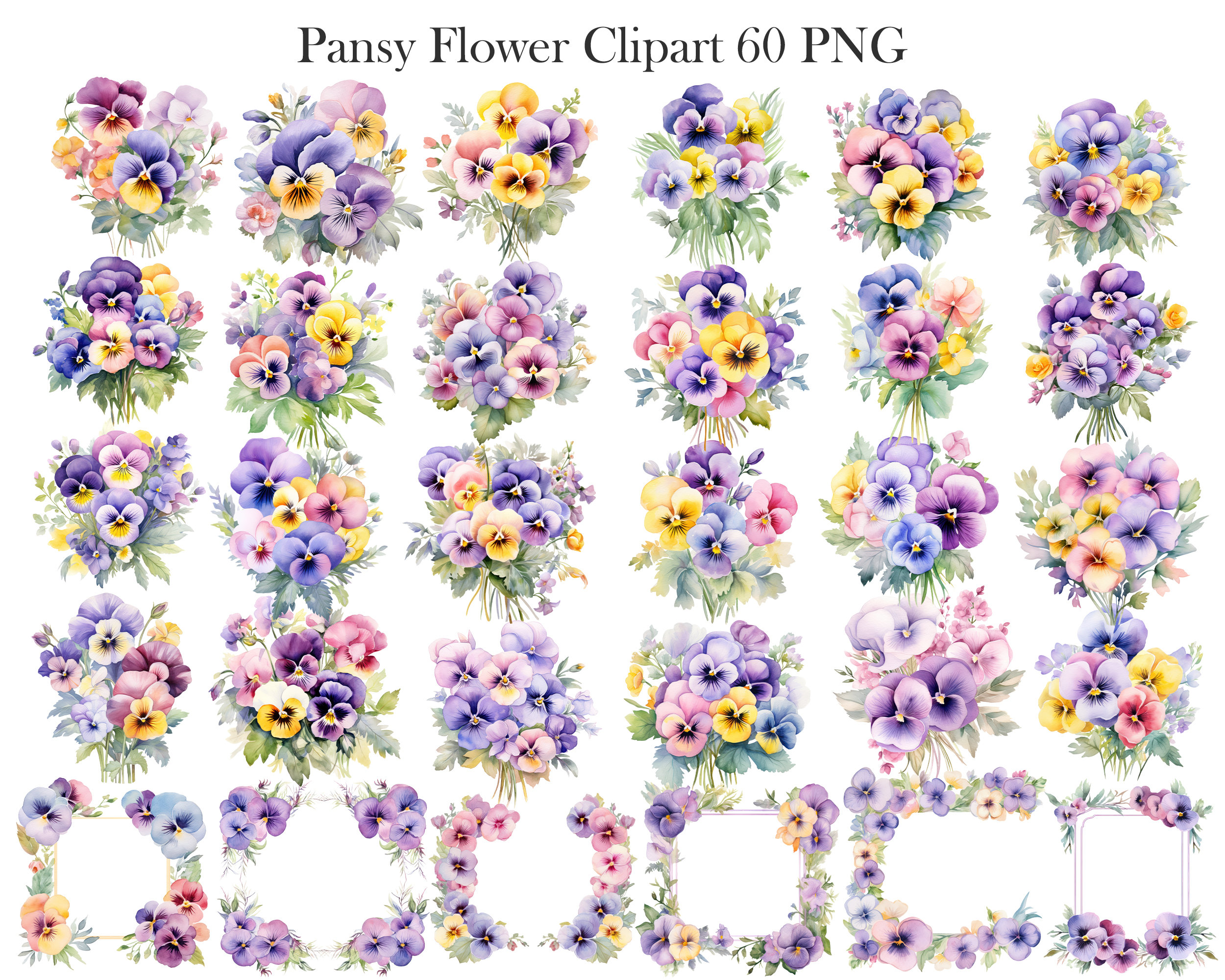 Pansy PNG, Watercolor Pansy Clipart Bundle, Pastel Pansy Flower Clipart ...
