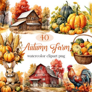Autumn Farm Clipart, Watercolor Fall Farm PNG, Fall Sublimation ...
