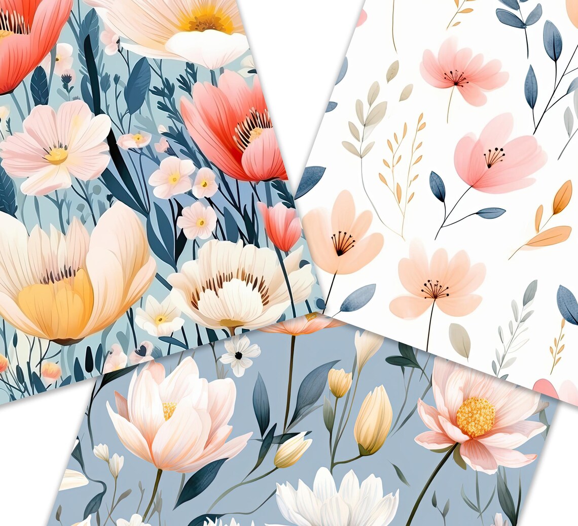 Spring Flower Digital Paper, Flower Background, Scrapbook Papers ...