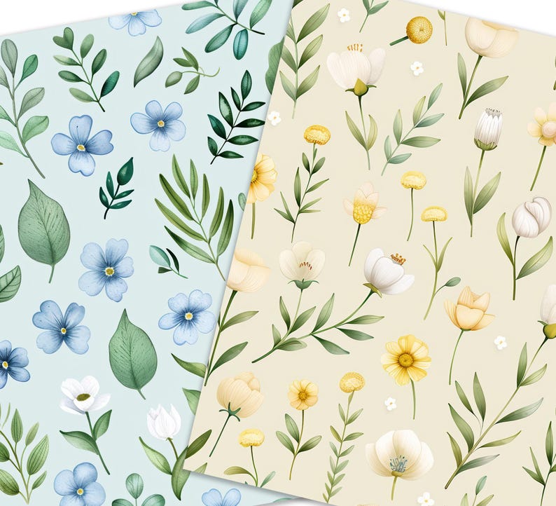 Pastel Wildflower Digital Paper, Flower Background Bundle, Scrapbook ...