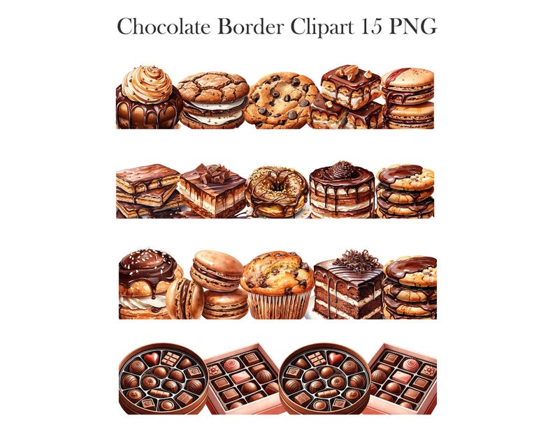 Chocolate Border Clipart, Watercolor Chocolate Dessert Border PNG ...