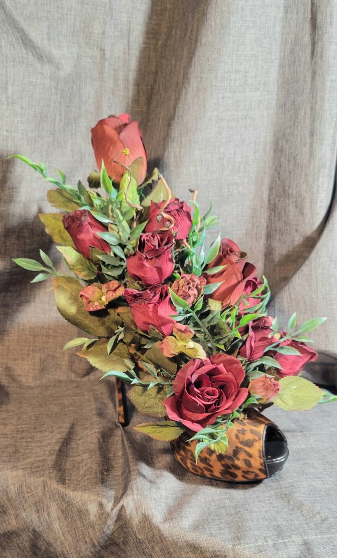 Leopard Print Stiletto Silk Floral Bouquet High Heel Vase | Etsy