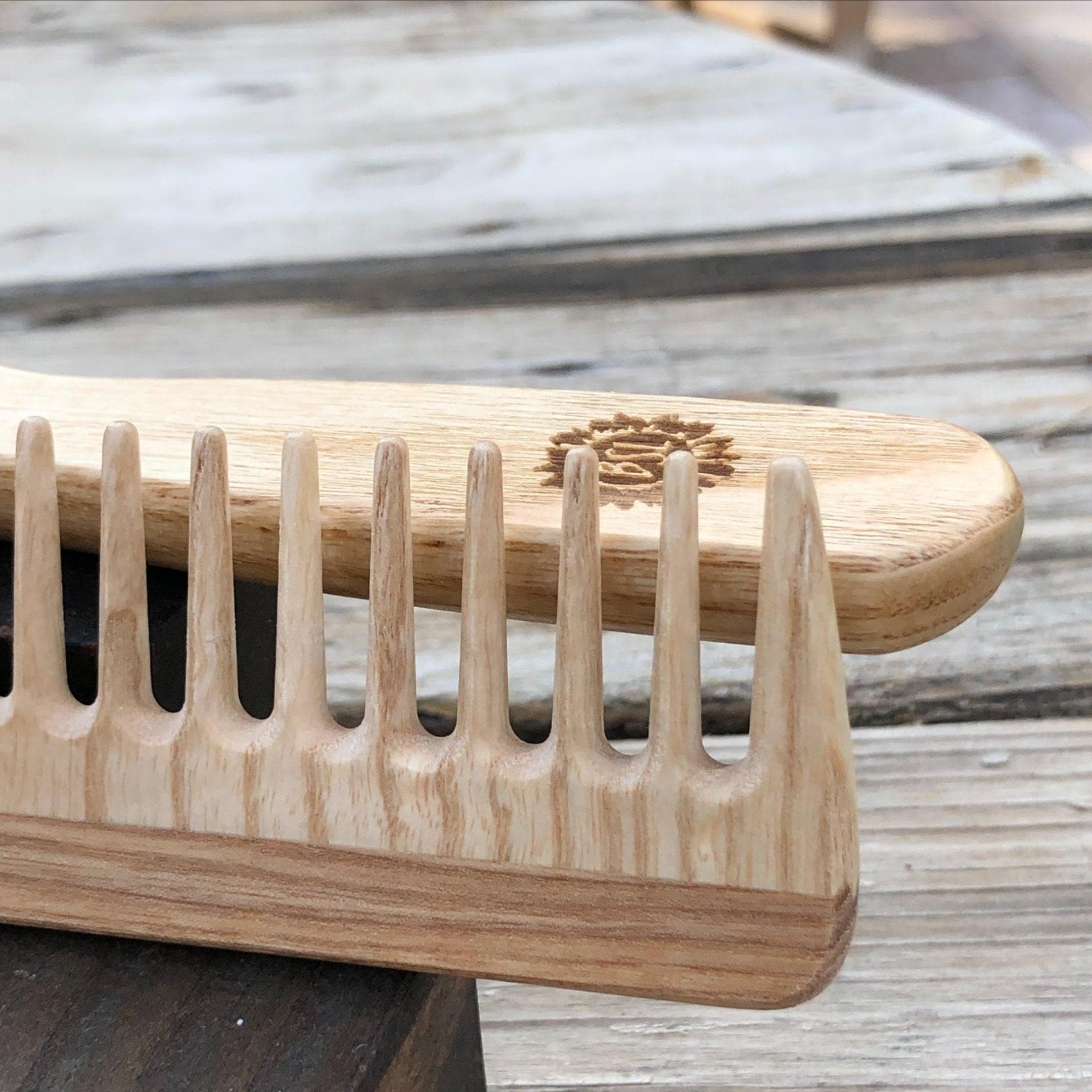 Wide Tooth Wooden Comb With Handle Detangling Comb for Wet Hair Ash ...