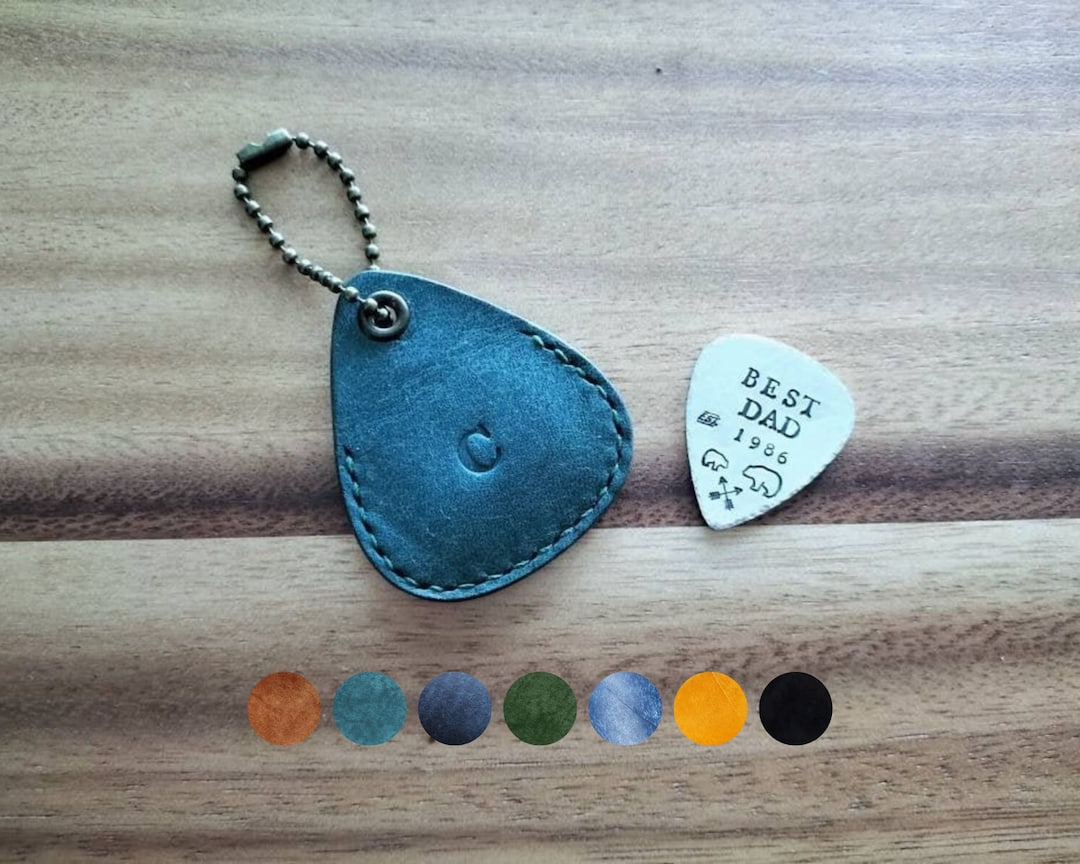 Leather Guitar Pick Pouch Keyring, Personalised Guitar Pick Gift for ...