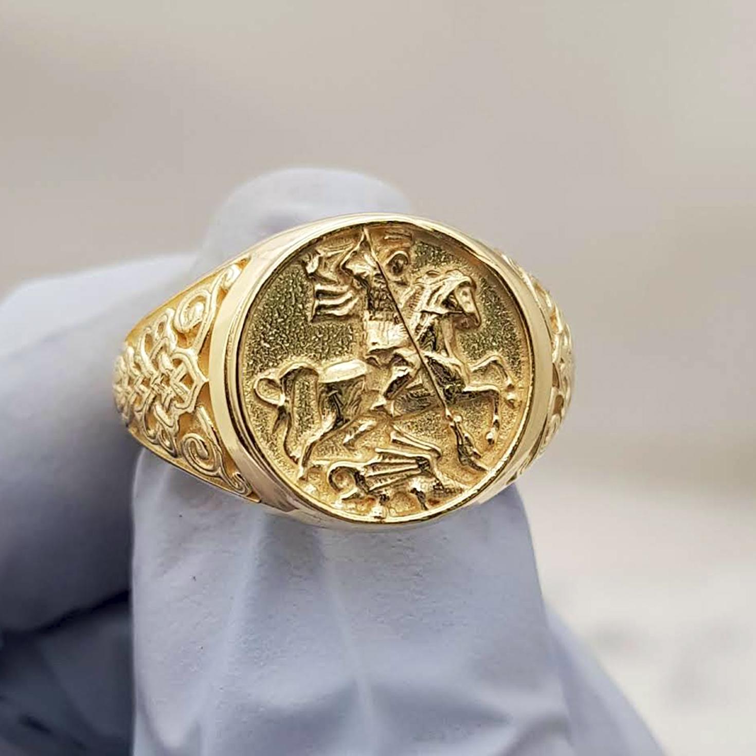 14k 18k Gold St George Ring for Men - Etsy