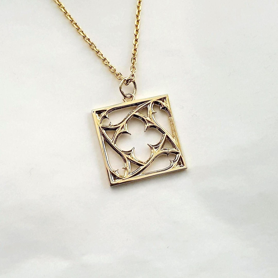 18k 14k Gold Gothic Clover Necklace Women Men, Clover Pendant, Womens ...