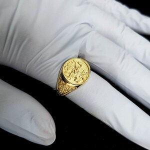 14k 18k Gold St George Ring, Mens Ring Gold, Circle Saint George Gold ...