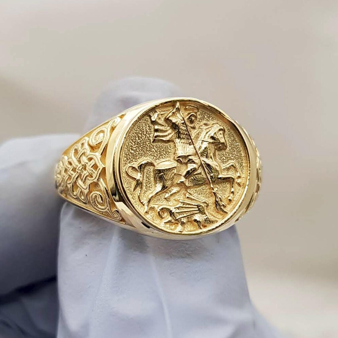 14k 18k Gold St George Ring for Men - Etsy