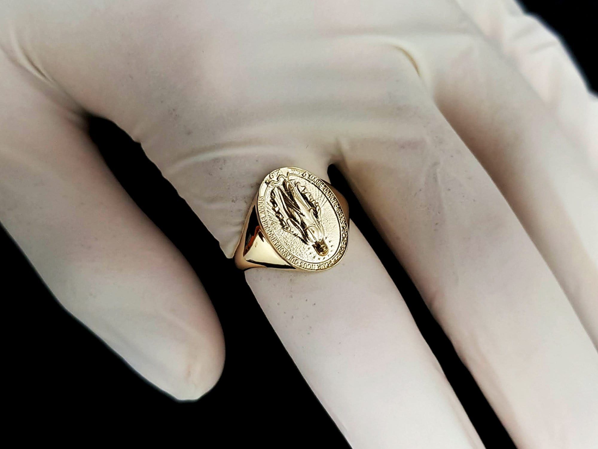 14k 18k Gold Miraculous Medal Ring - Blessed Virgin Mary Catholic Ring ...