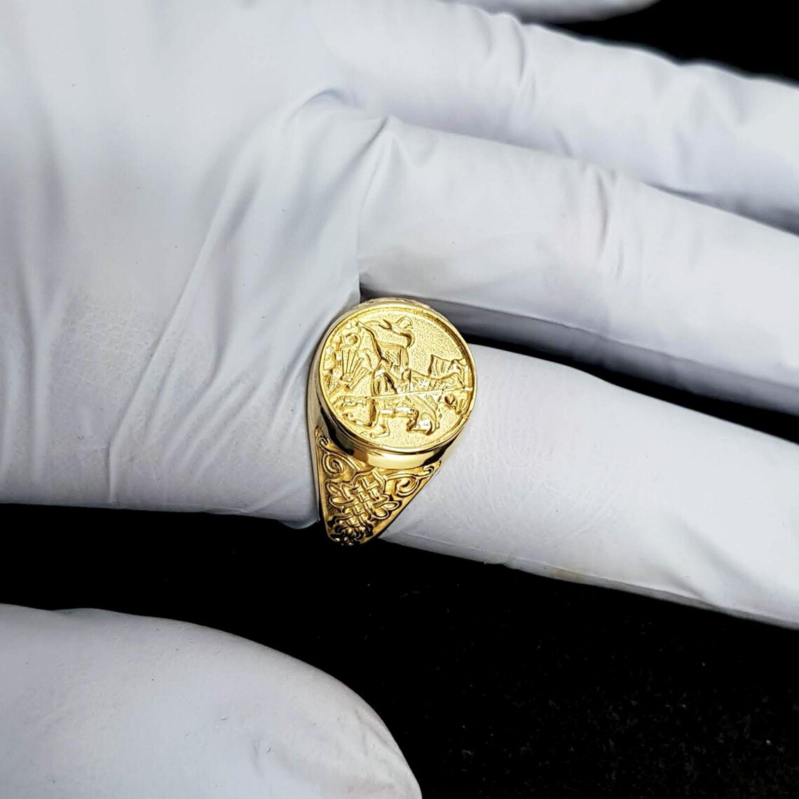 14k 18k Gold St George Ring for Men - Etsy