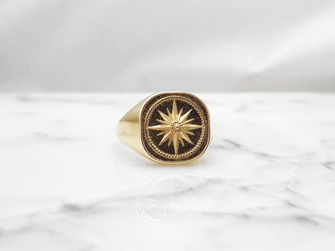 14k 18k Gold Compass Ring for Men - Etsy