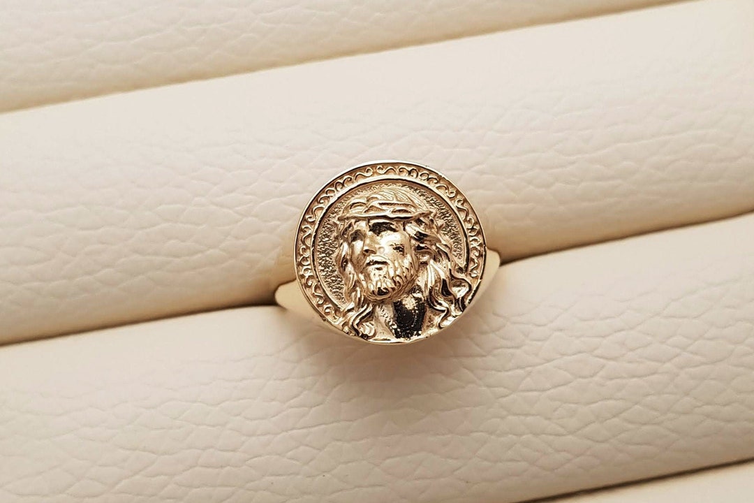 18k 14k Gold Jesus Ring, Mens Ring Gold, Catholic Gold Ring Men - Etsy
