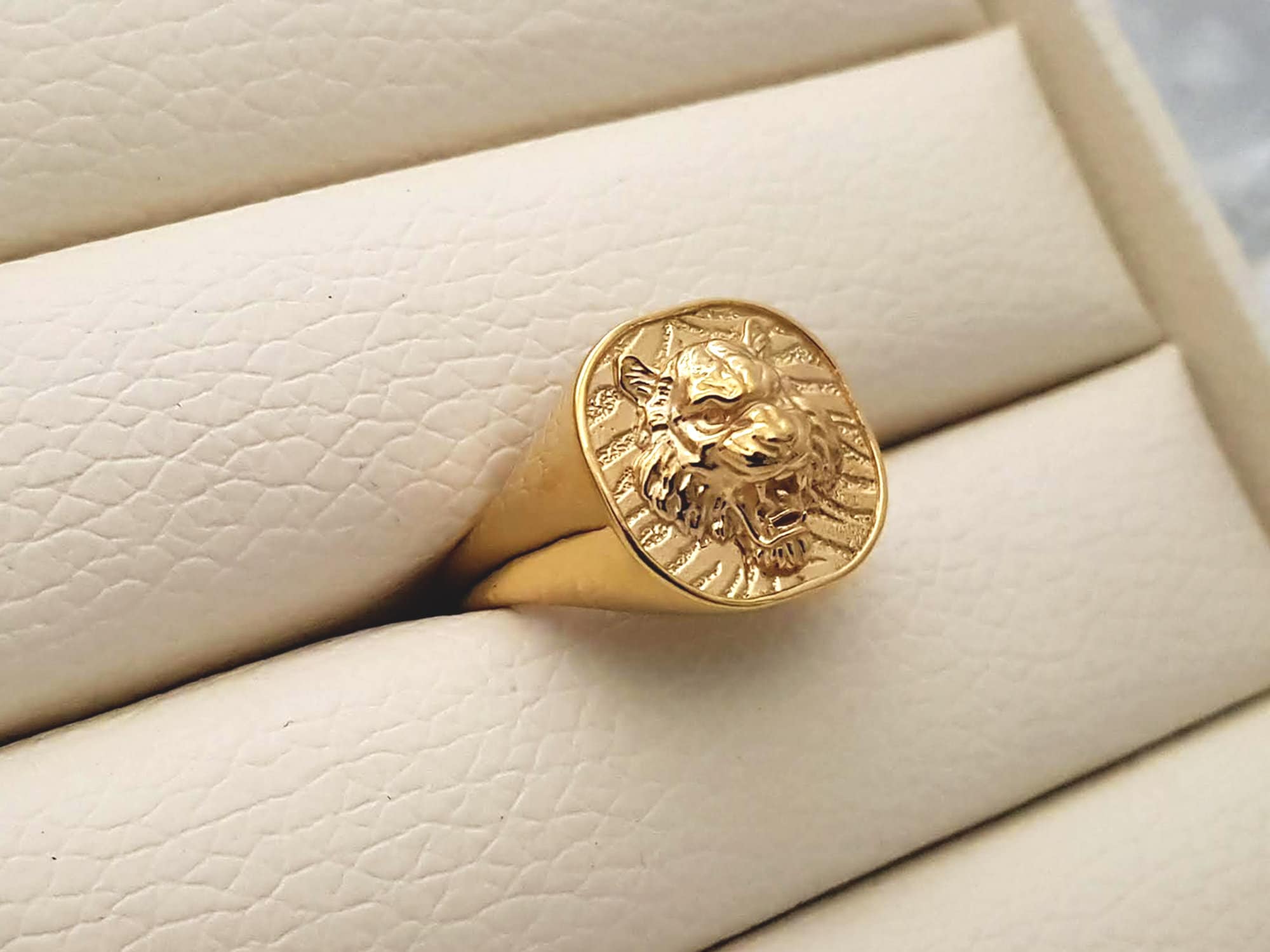 18k 14k Solid Gold Tiger Ring 2 Gold Mens Ring | Etsy Canada