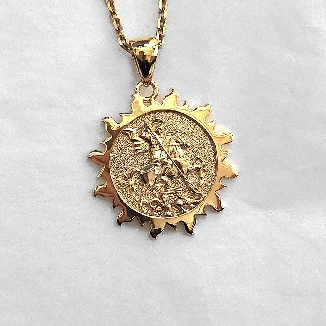 18k 14k Gold St George Pendant Necklace for Men - Etsy