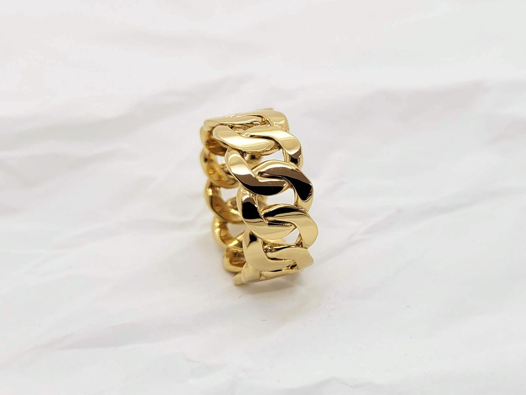 18k 14k Gold Chain Ring 10mm, Gold Ring Men Women, Womens Mens Ring ...